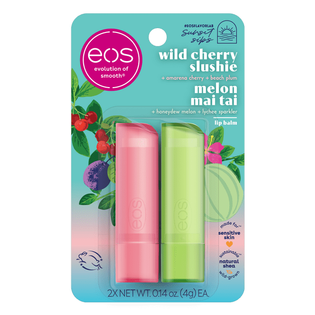 eos Sunset Sips Lip Balm Sticks - Melon Mai Tai & Wild Cherry Slushie ...