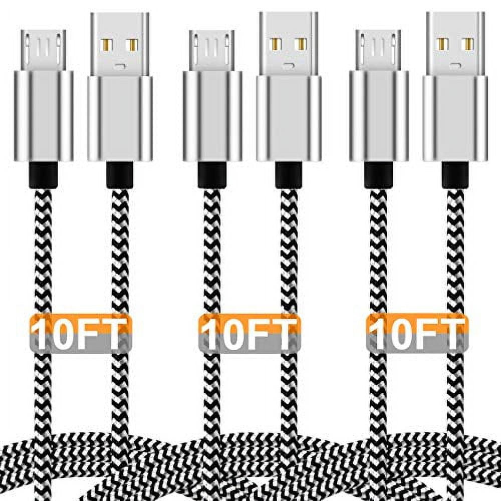epacks Micro USB Charging Cable, 10FT Nylon Braided Controller Charger ...