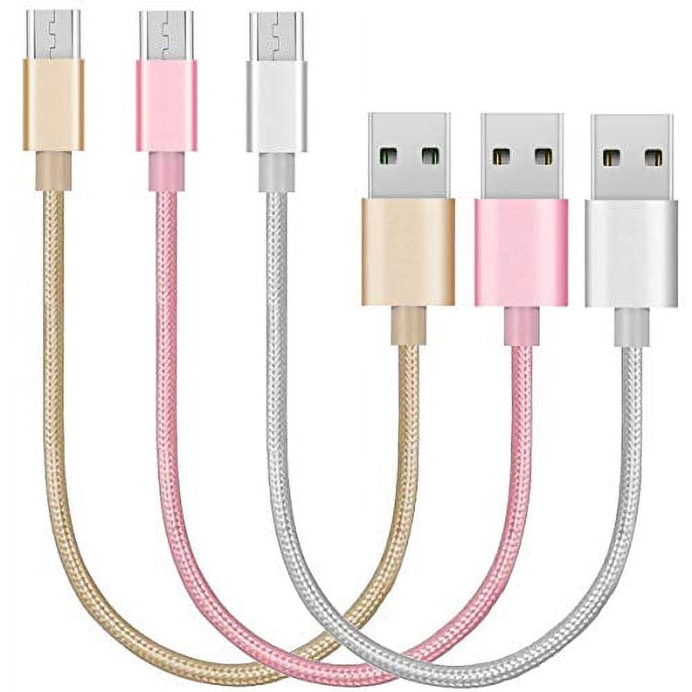 epacks Micro USB Short Cords, 3 Pack 8in / 21cm Nylon Braided Micro USB ...