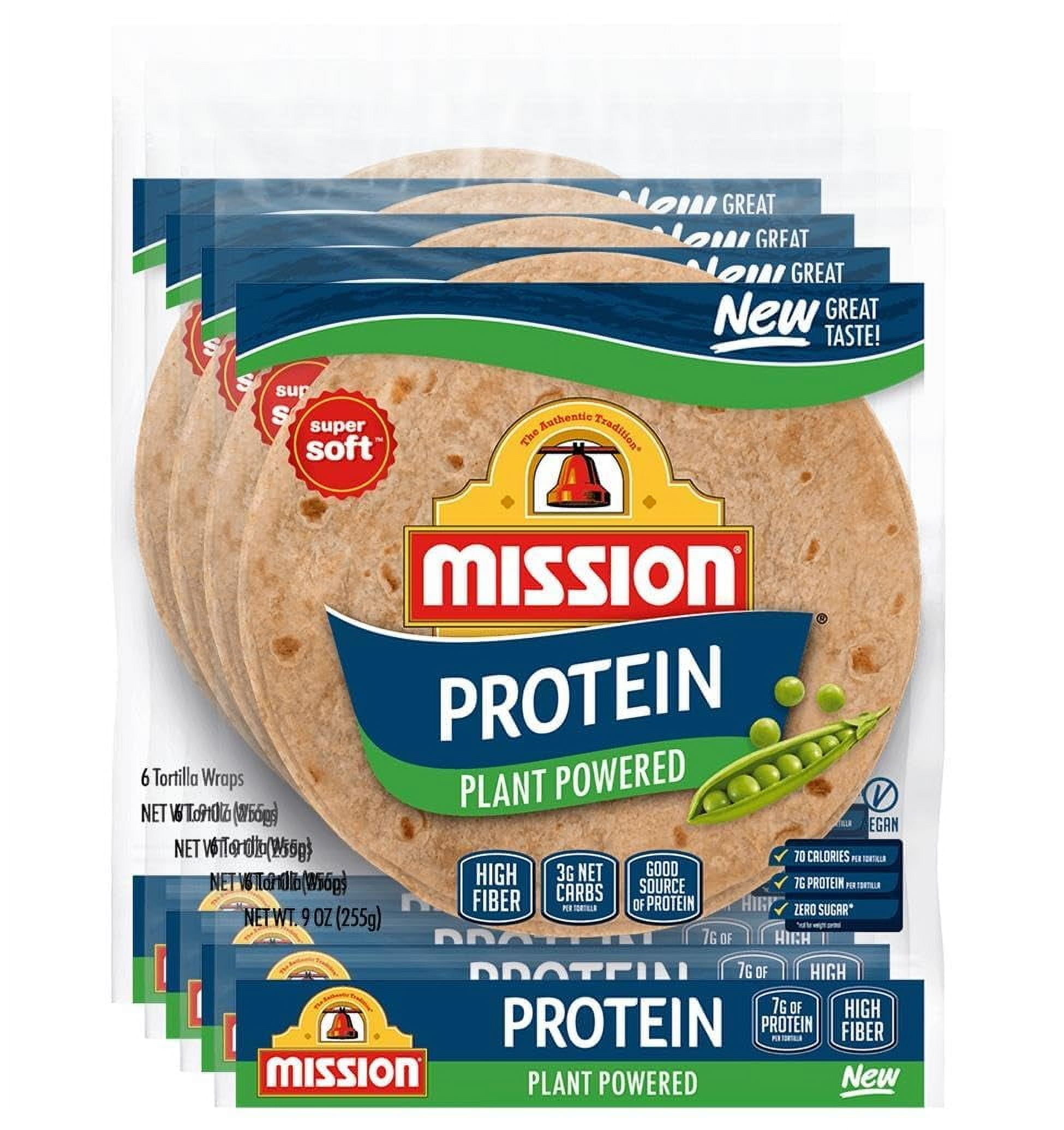 er Soft Protein Plant Powered Tortilla Wraps, 9 oz, 6 Count, 2g Net Carbs, High Fiber - 4 Pack ...