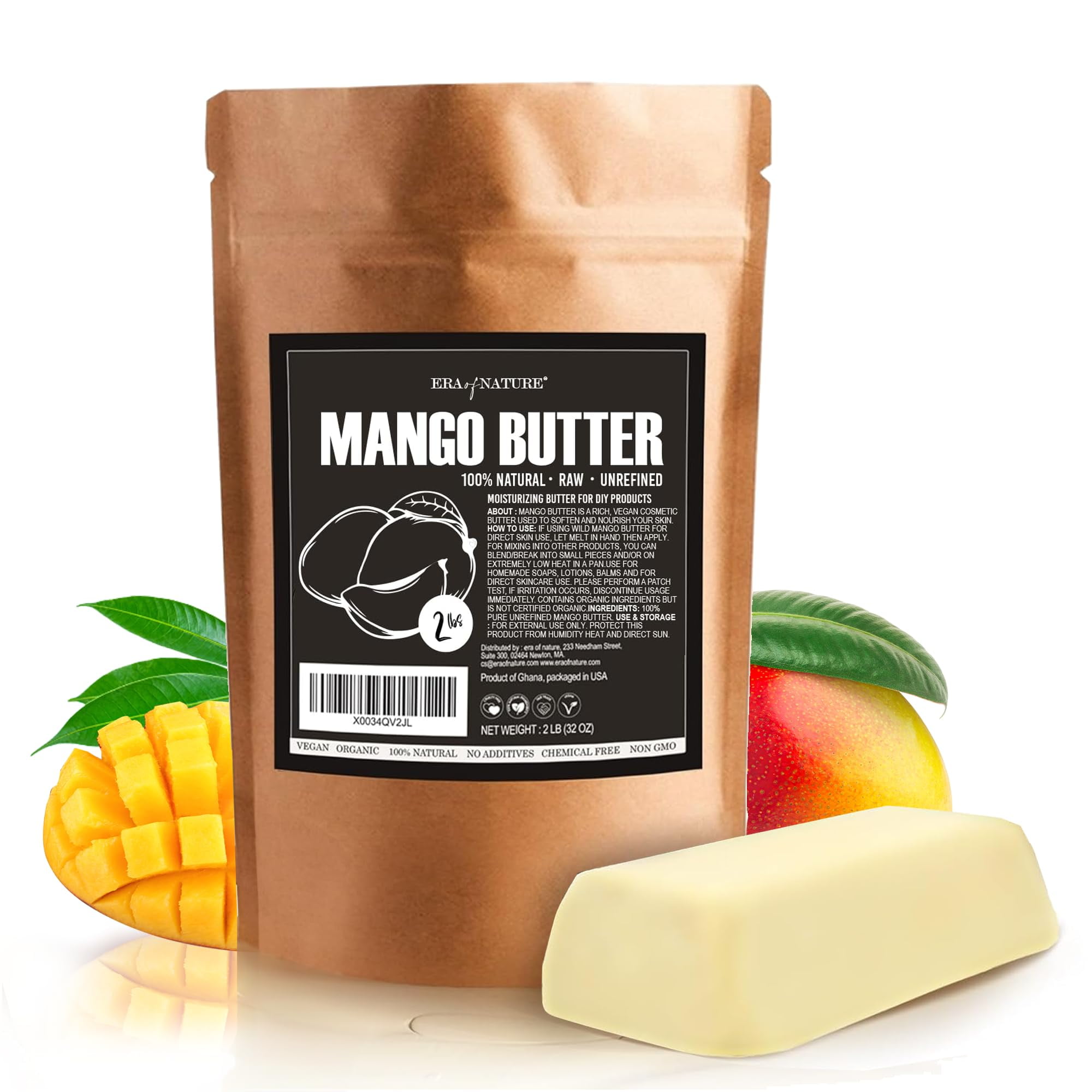 era of nature Organic Unrefined Raw MANGO BUTTER BLOCK Bulk, Skin ...