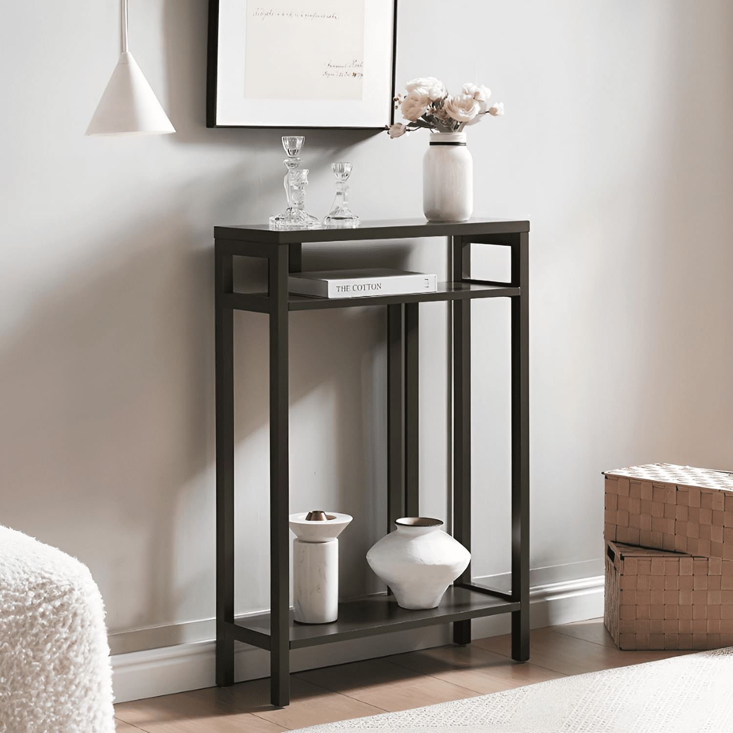 ercghopb Bisbee Wood Console with 2 Open Storage Shelves Narrow ...