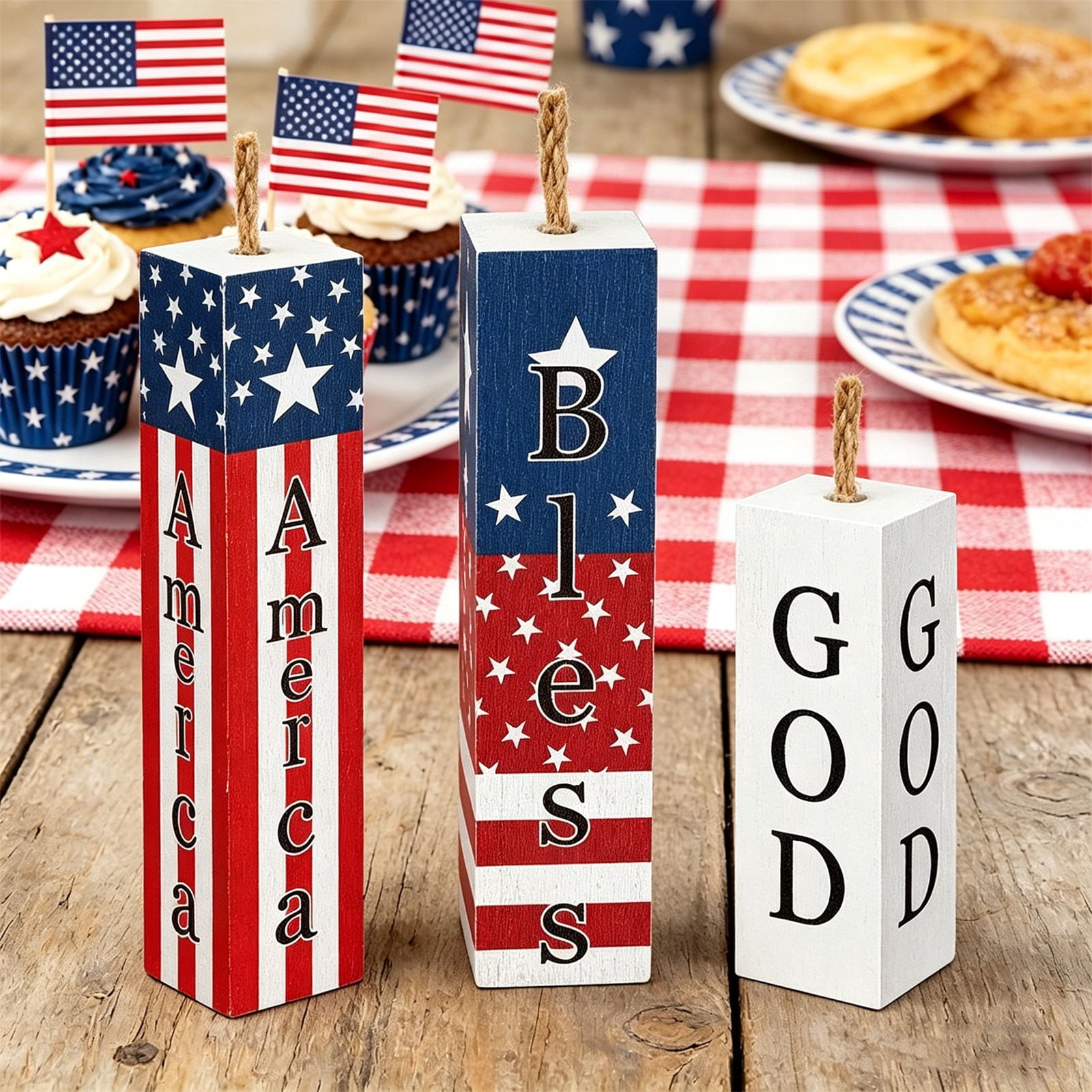 erdimoy 4th of July Patriotic Wooden Firecracker Decor Set, Red White ...