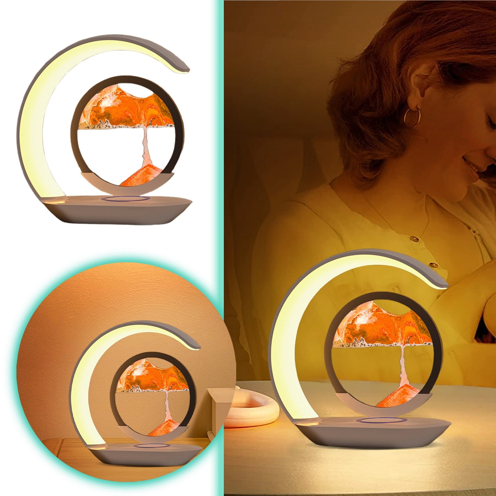 erfcxs 3D Sand LED Bedside Lamp Wireless Charging Flow Sand Art Night ...