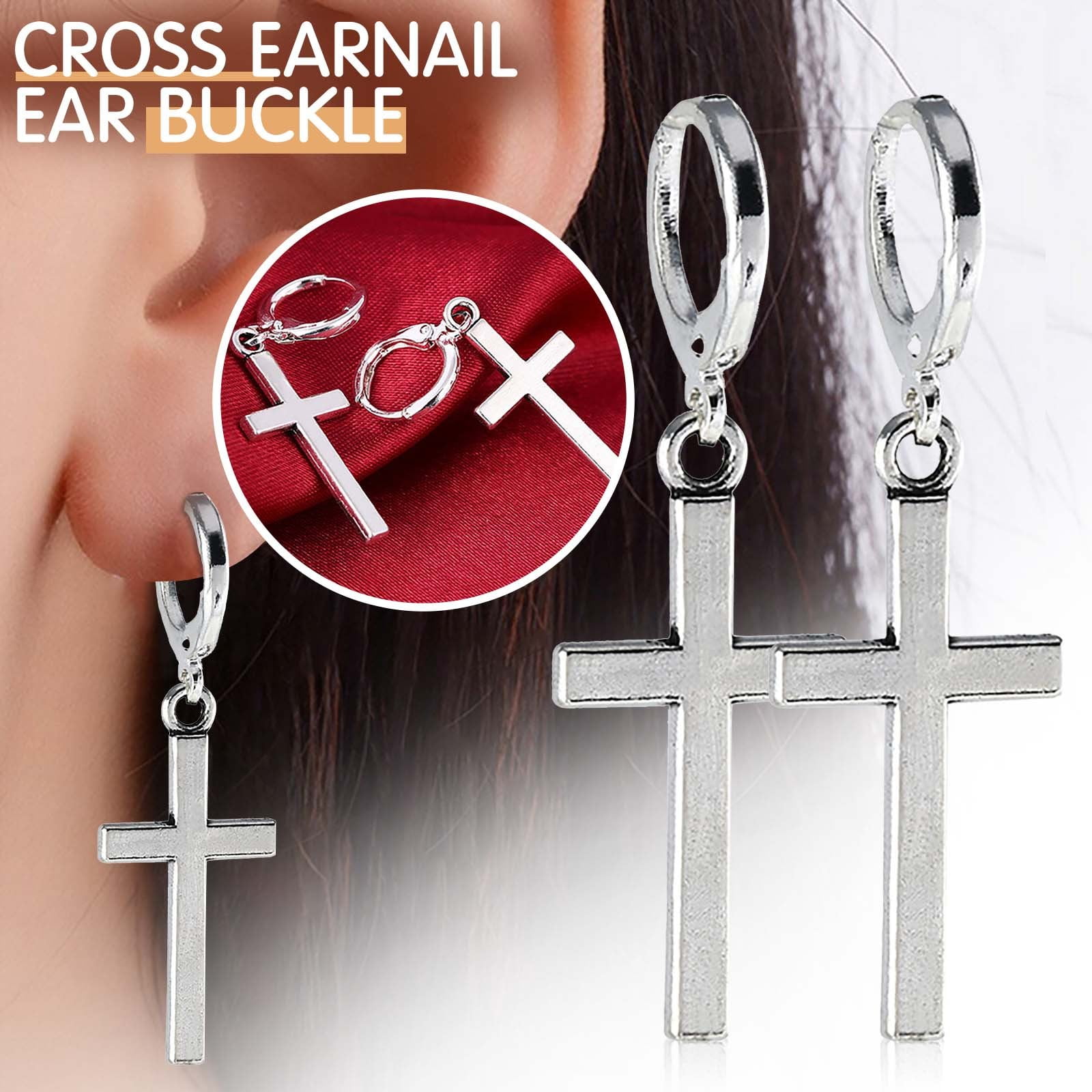 erfcxs Non-pierced Clip On Cross Dangle Hoop Earrings Set, Stainless ...