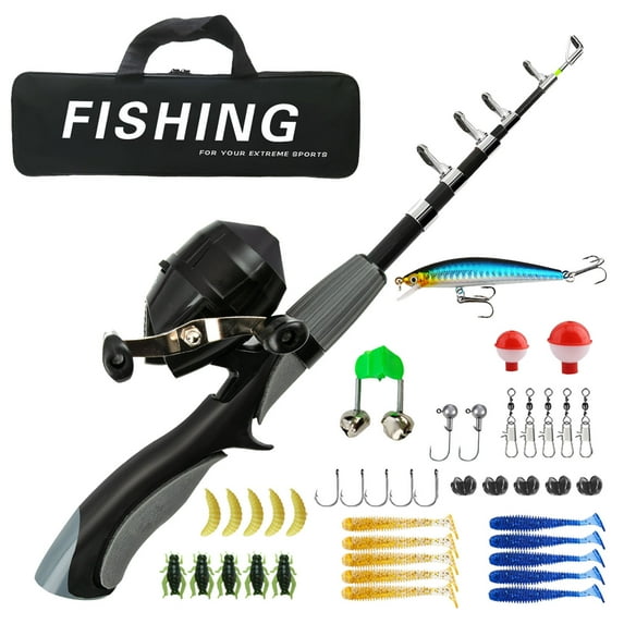 erfcxs Portable Telescopic Fishing Rod Kit 1.2m Set With Reel & Carry ...