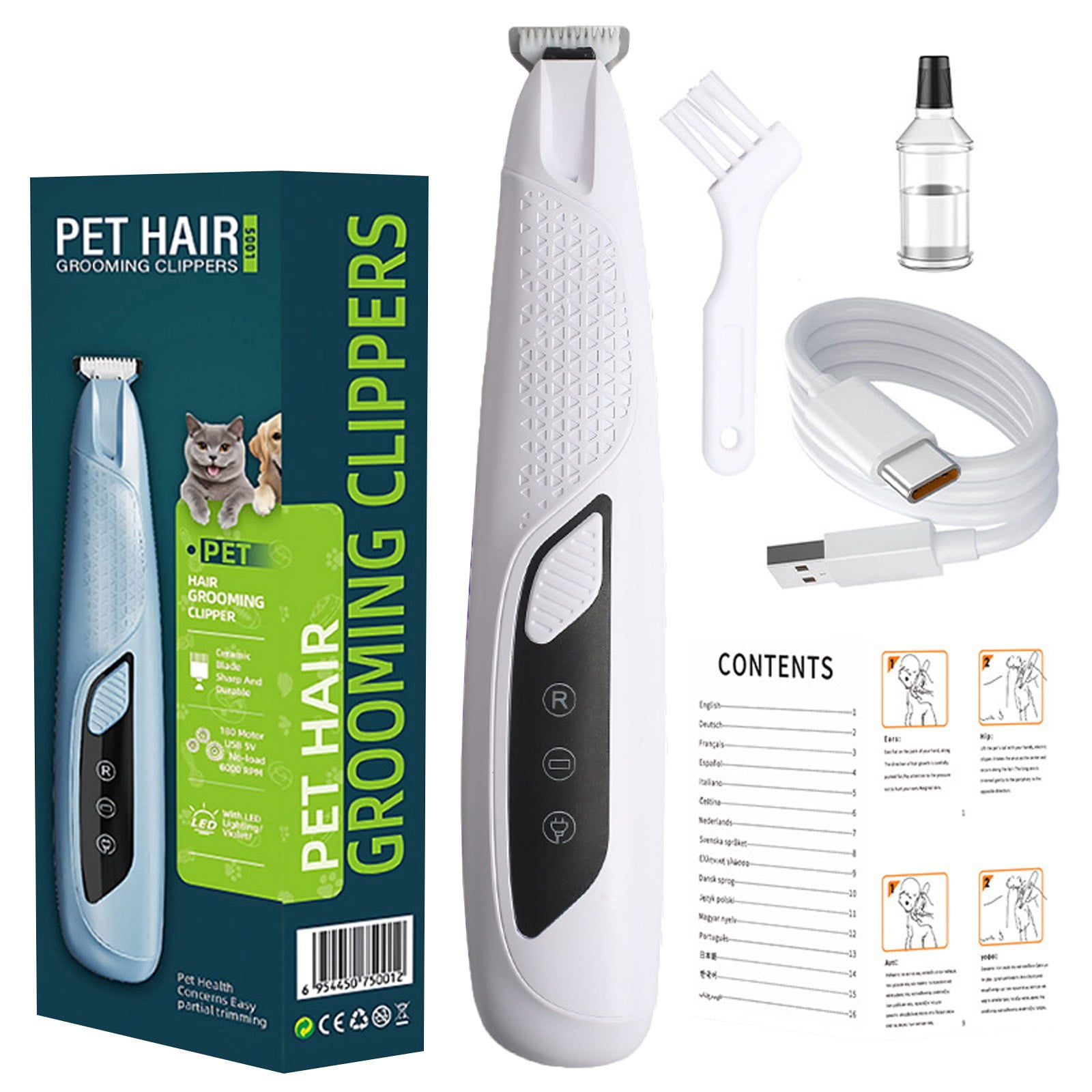 erfcxs Rechargeable Pet Grooming Clipper with LED Light for Dogs and ...
