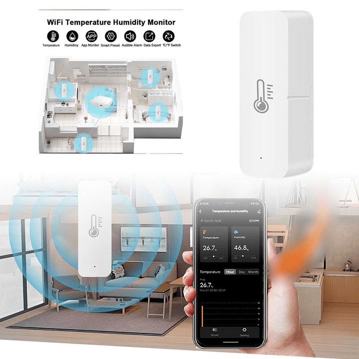 erfcxs Smart Home Temperature Humidity Sensor Wireless Control Indoor ...