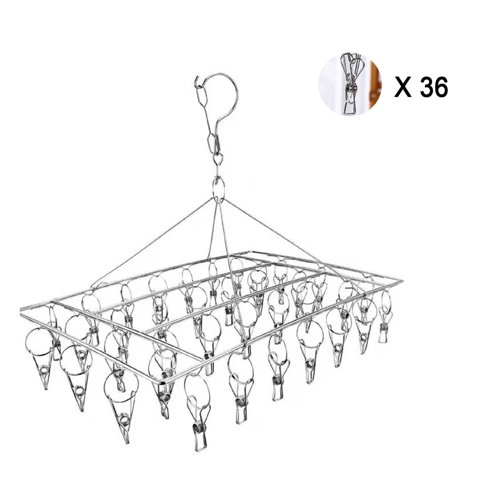 erfcxs Stainless Steel Hanging Drying Rack Pins 36 Clips Clothespins ...