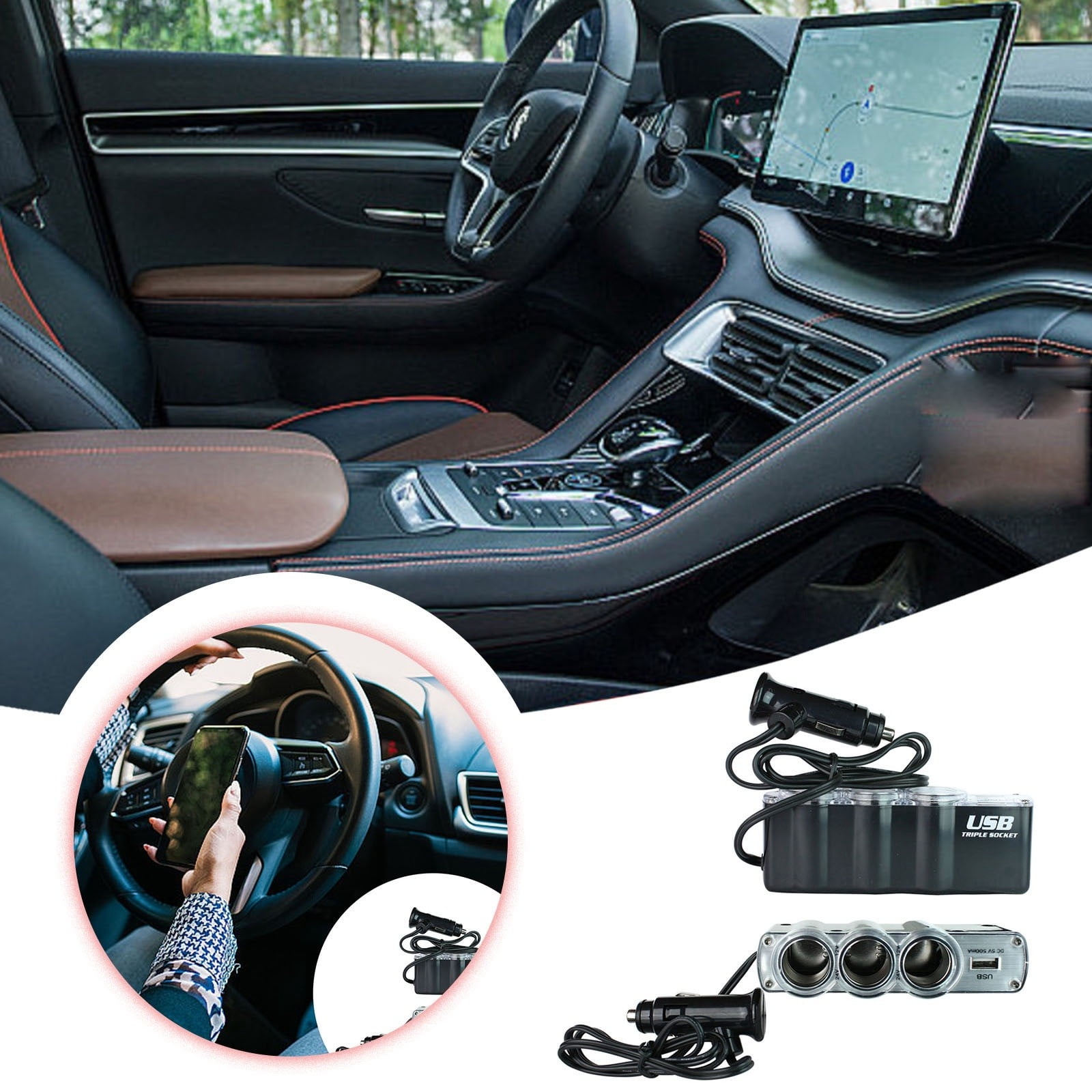 erfcxs Triple Socket Car Charger Adapter with Digital Voltage and ...