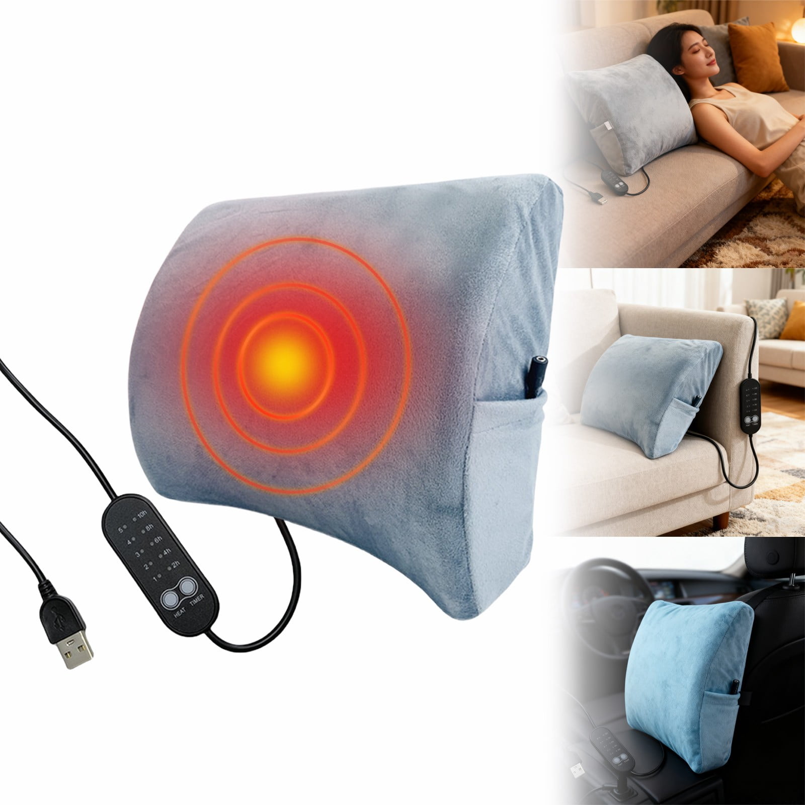 erfcxs USB Heated Memory Foam Lumbar Support Adjustable 5 Temperature ...