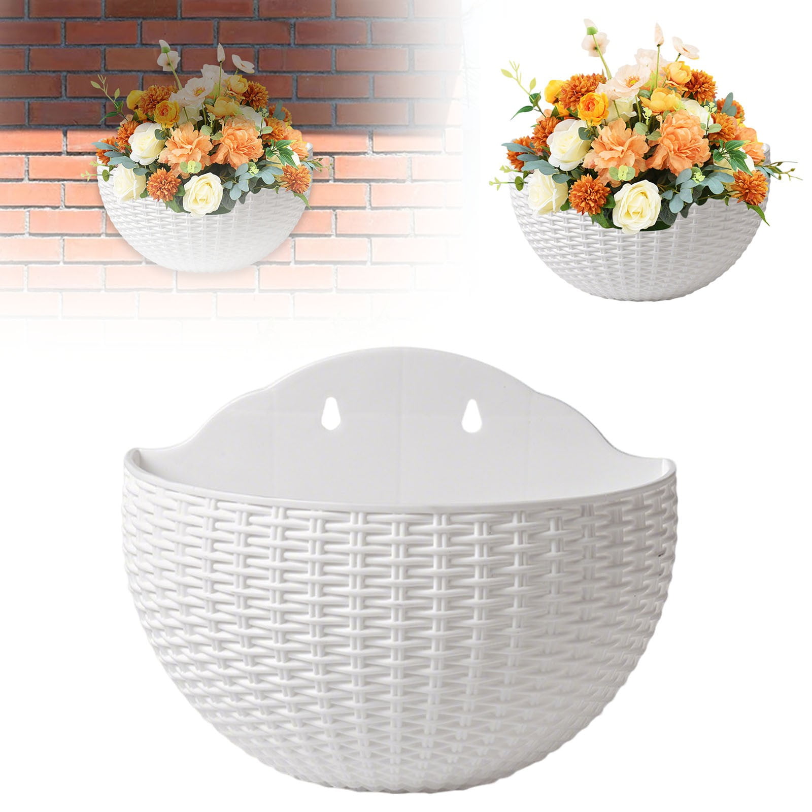 erfcxs Wall Planter Half Round Imitation Rattan Planter Vertical Wall ...