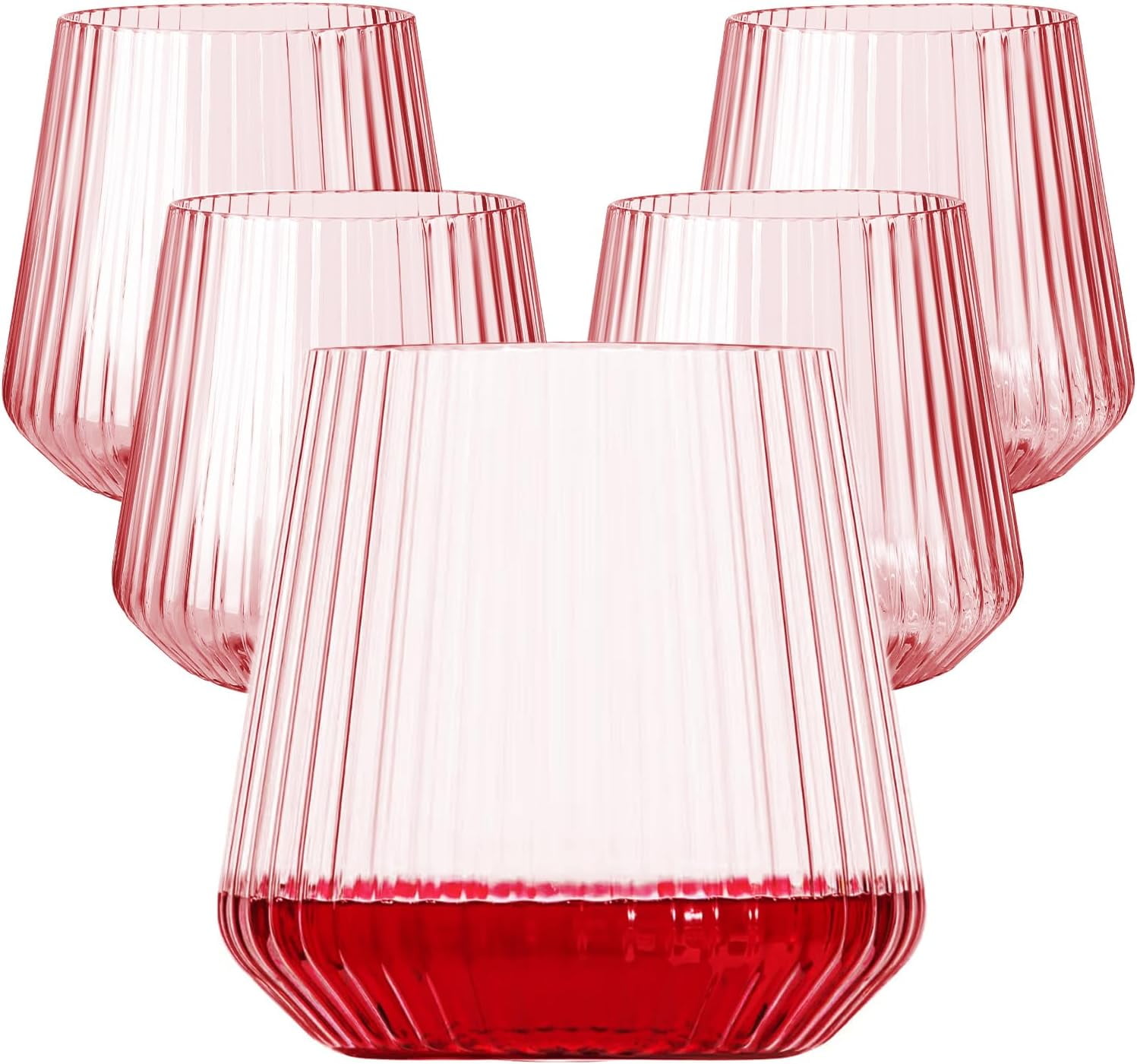 erfgyvhb 40 Pack Pink Plastic Ribbed Wine Glasses 14Oz Origami ...
