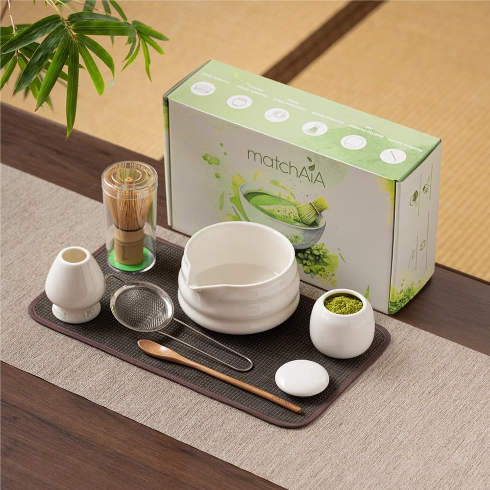 erfgyvhb 6 Pcs Matcha Set - Ceramic Bowl with Spout Matcha Whisk with ...