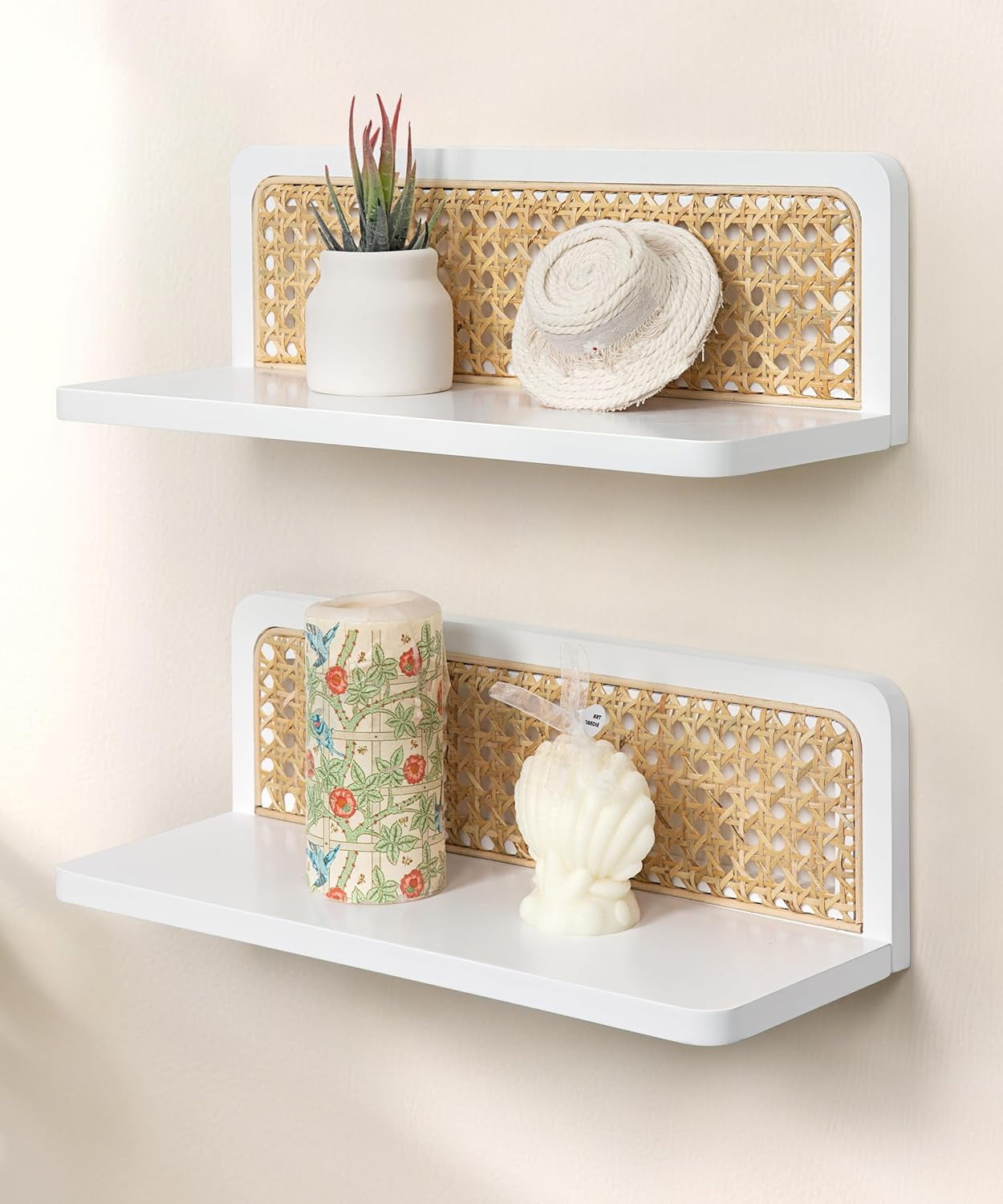 erfgyvhb Floating Shelves Boho Cane Webbing Wall Shelves Farmhouse ...