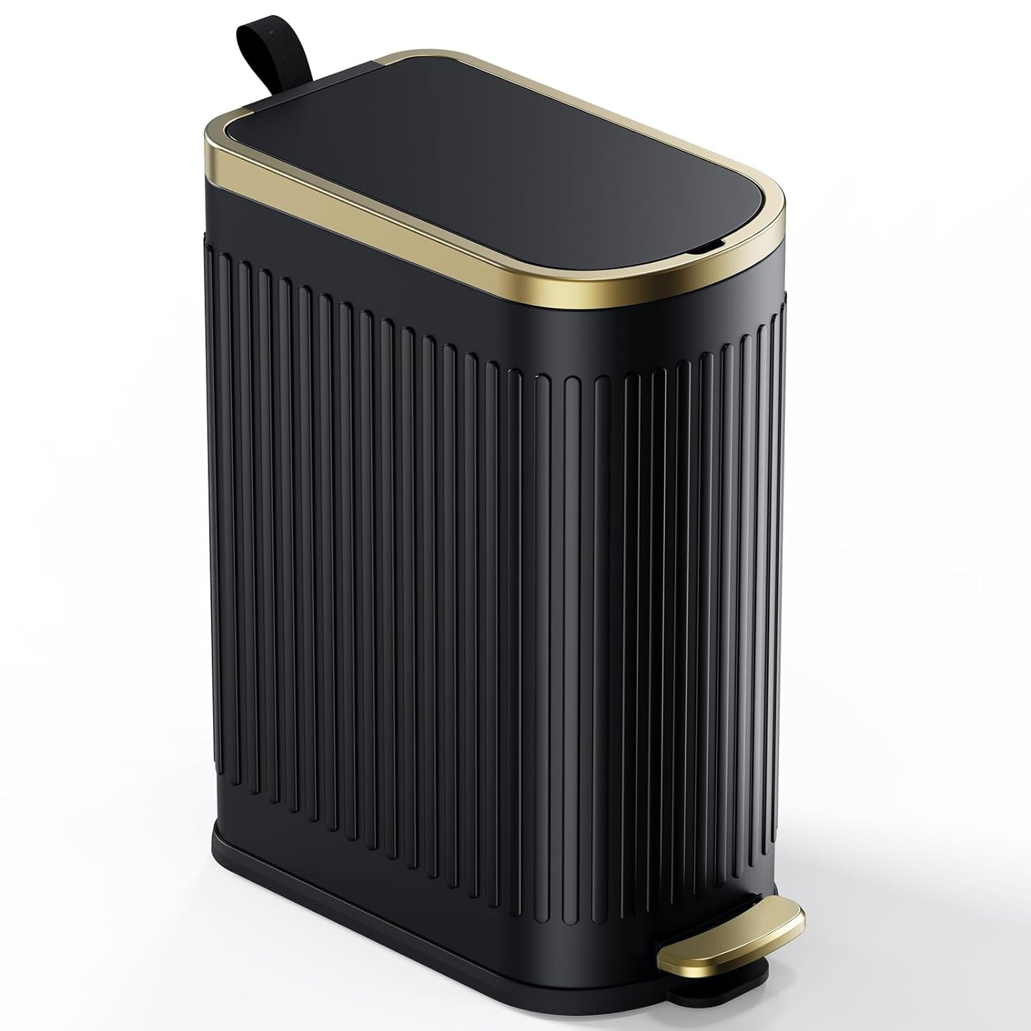 erfhjkm Black Bathroom Trash Can with Lid-10L/2.6 Gallon Stainless ...