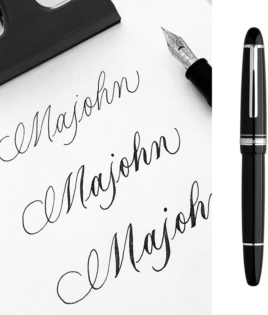 erofa Majohn P136 Piston Fountain Pen Flex Nib, Black Resin Flexible ...