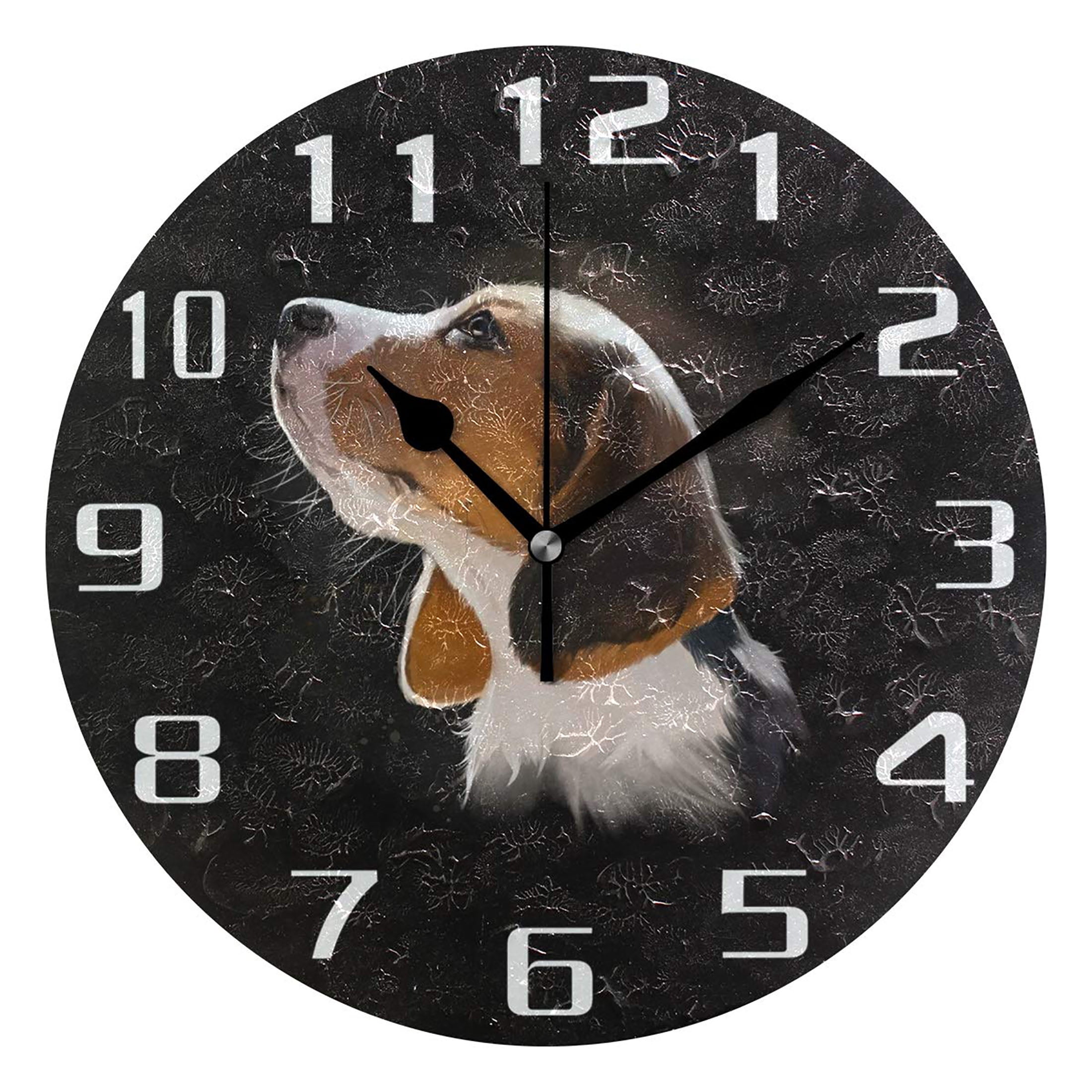 erolrail Beagle Puppy Dog Breed Round Wall Clock, Silent Non Ticking for Living Room Kids ...