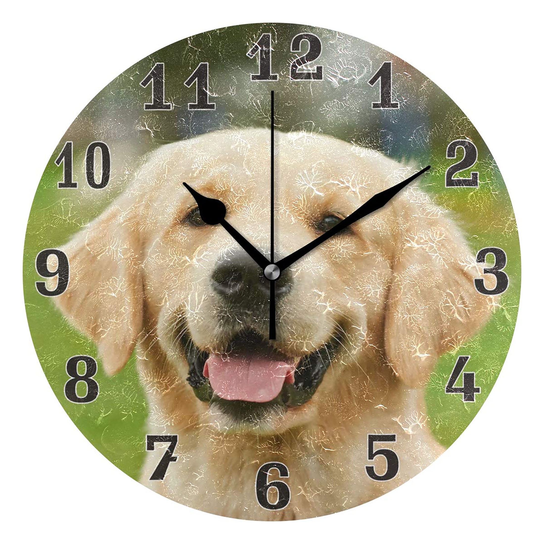 erolrail Cute Animal Dog Face Round Wall Clock, Silent Non Ticking for ...