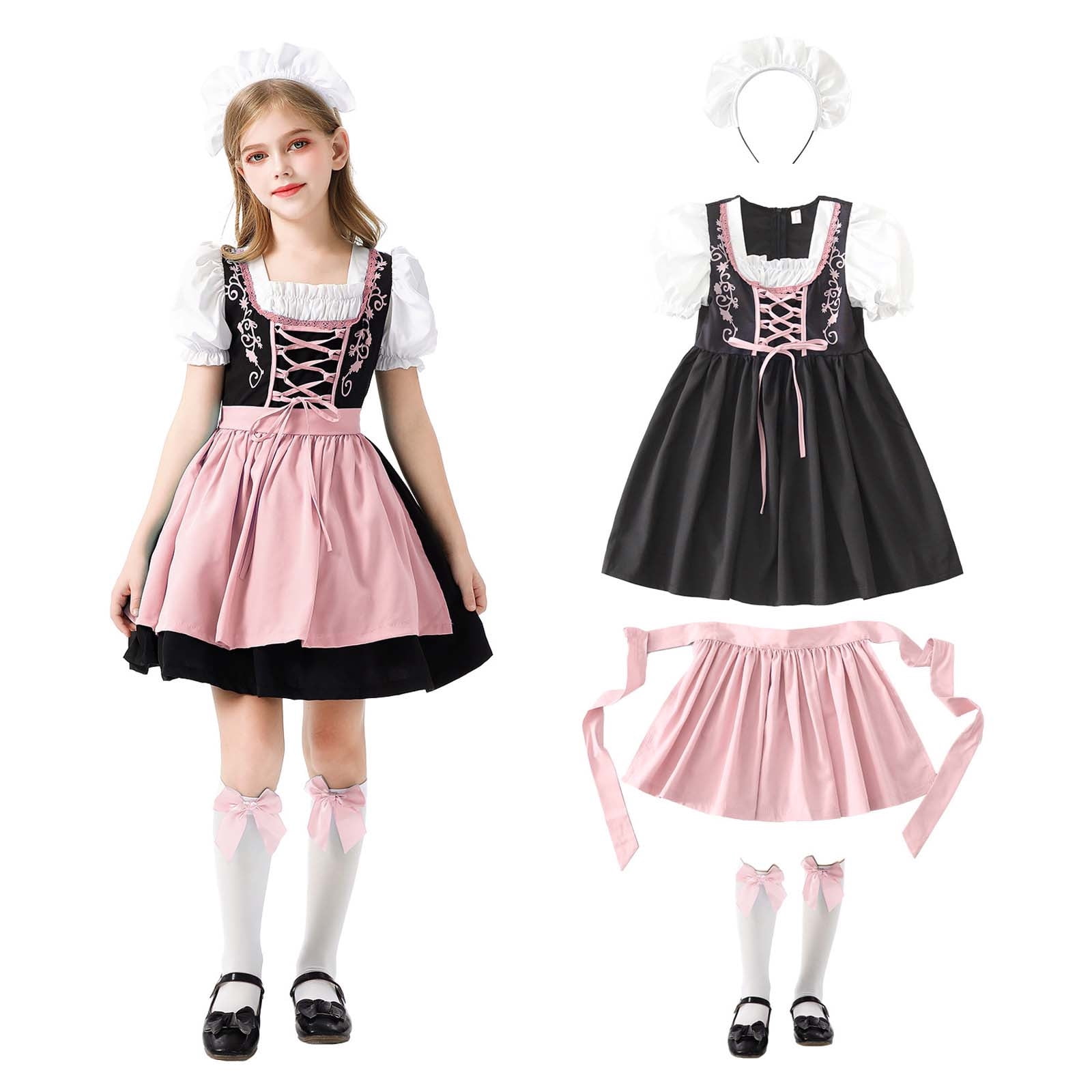 ersvoioy Girls German Dirndl Dress Short Sleeve Apron Lace Trim ...