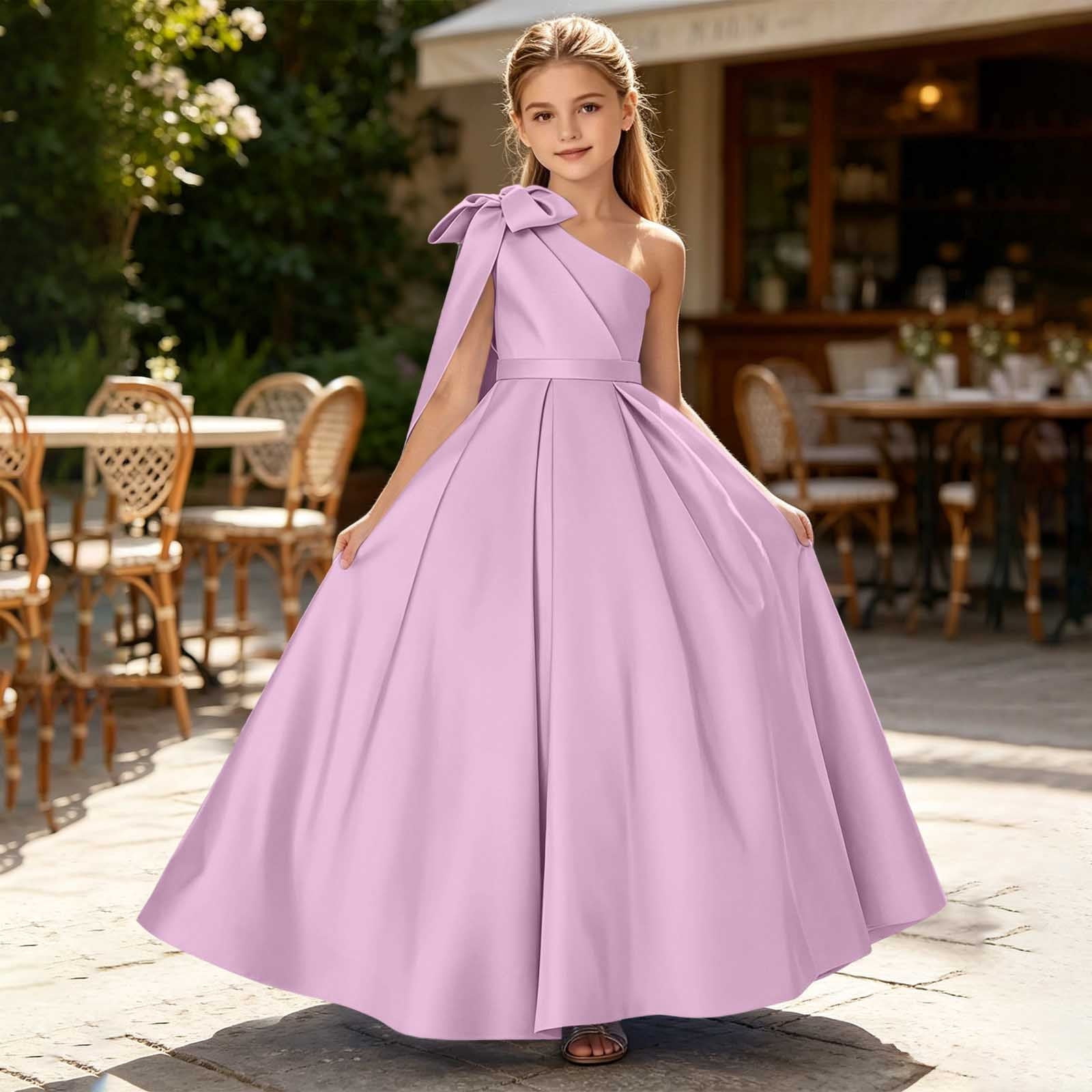 ersvoioy One Shoulder Flower Girl Dresses for Wedding Satin First ...