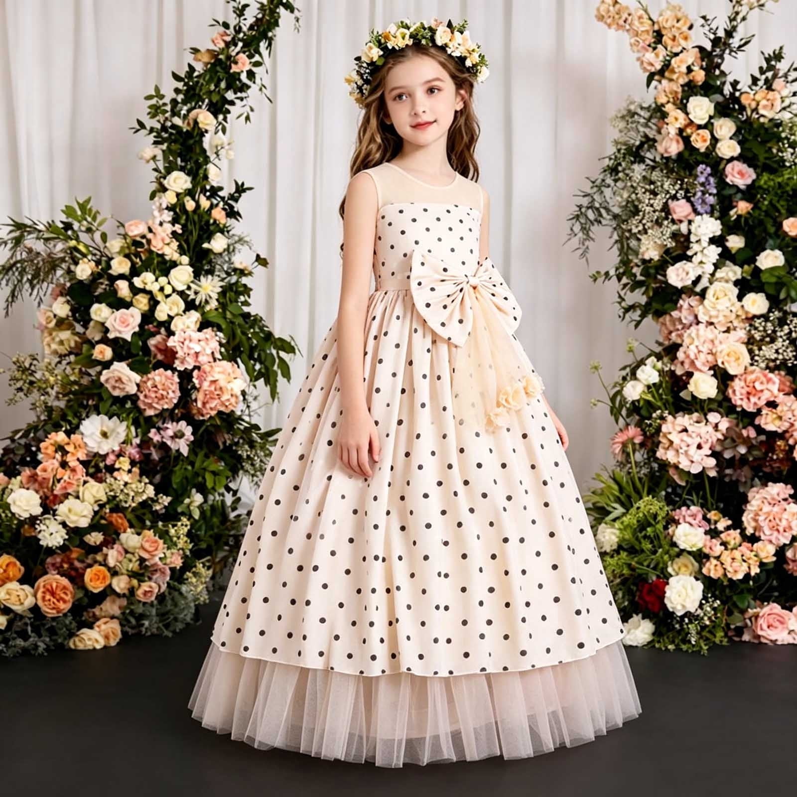 ersvoioy Tween Girls Tulle Dress Sleeveless Mesh Polka Dot Bow Back ...