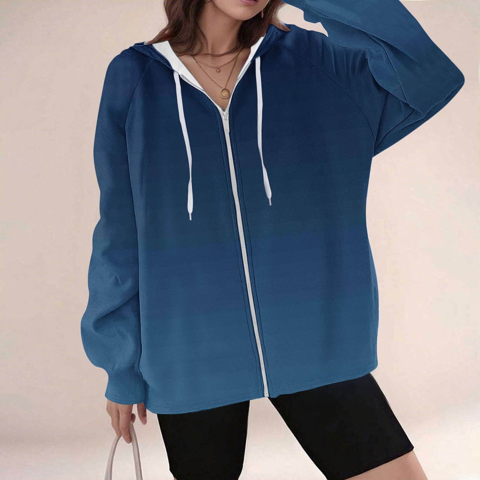 ersvoioy Womens Zip Up Hoodie Side Pockets Drop Shoulder Long Sleeve ...