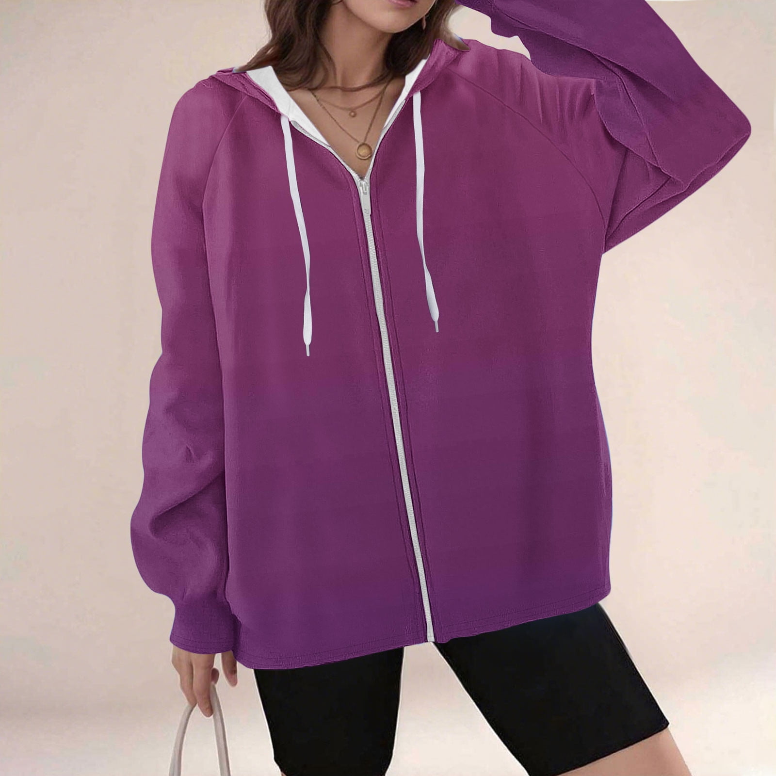 ersvoioy Womens Zip Up Hoodie Side Pockets Drop Shoulder Long Sleeve ...
