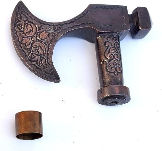 Antique Brass Finish Viking Axe Head Handle Only for Walking Stick Cane ...