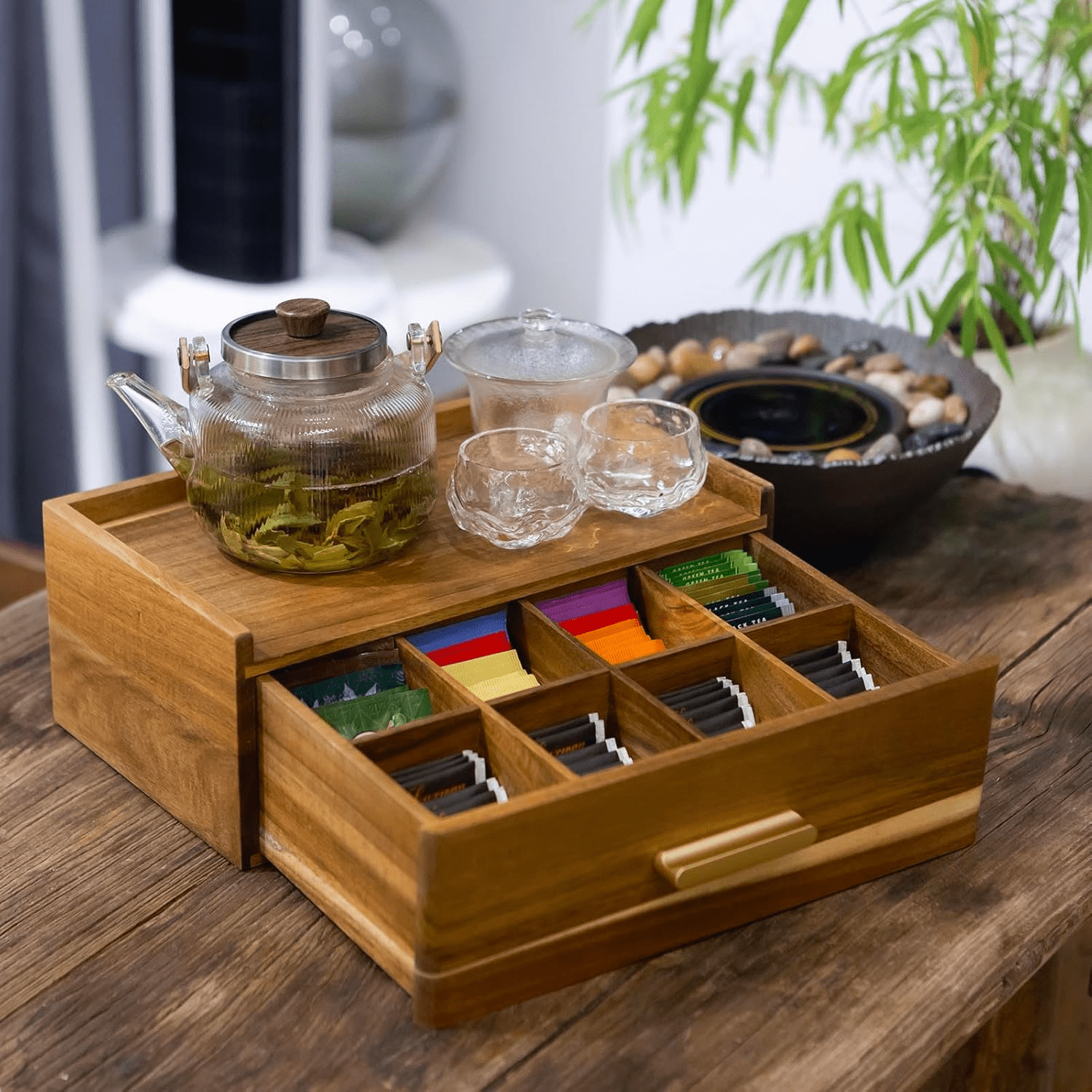 esxuong Acacia Wood Tea Bag Organizer Tea Organizers and Storage Tea ...