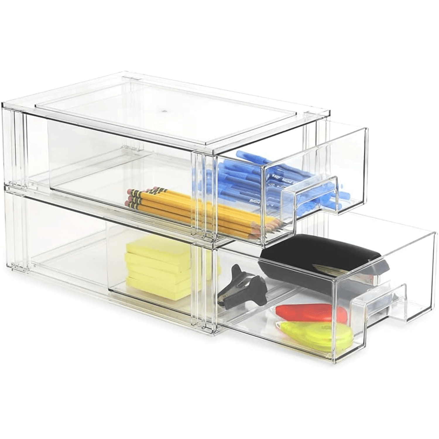 esxuong Stackable Organizer Drawer Set (1 Medium 1 Large) Clear Plastic ...