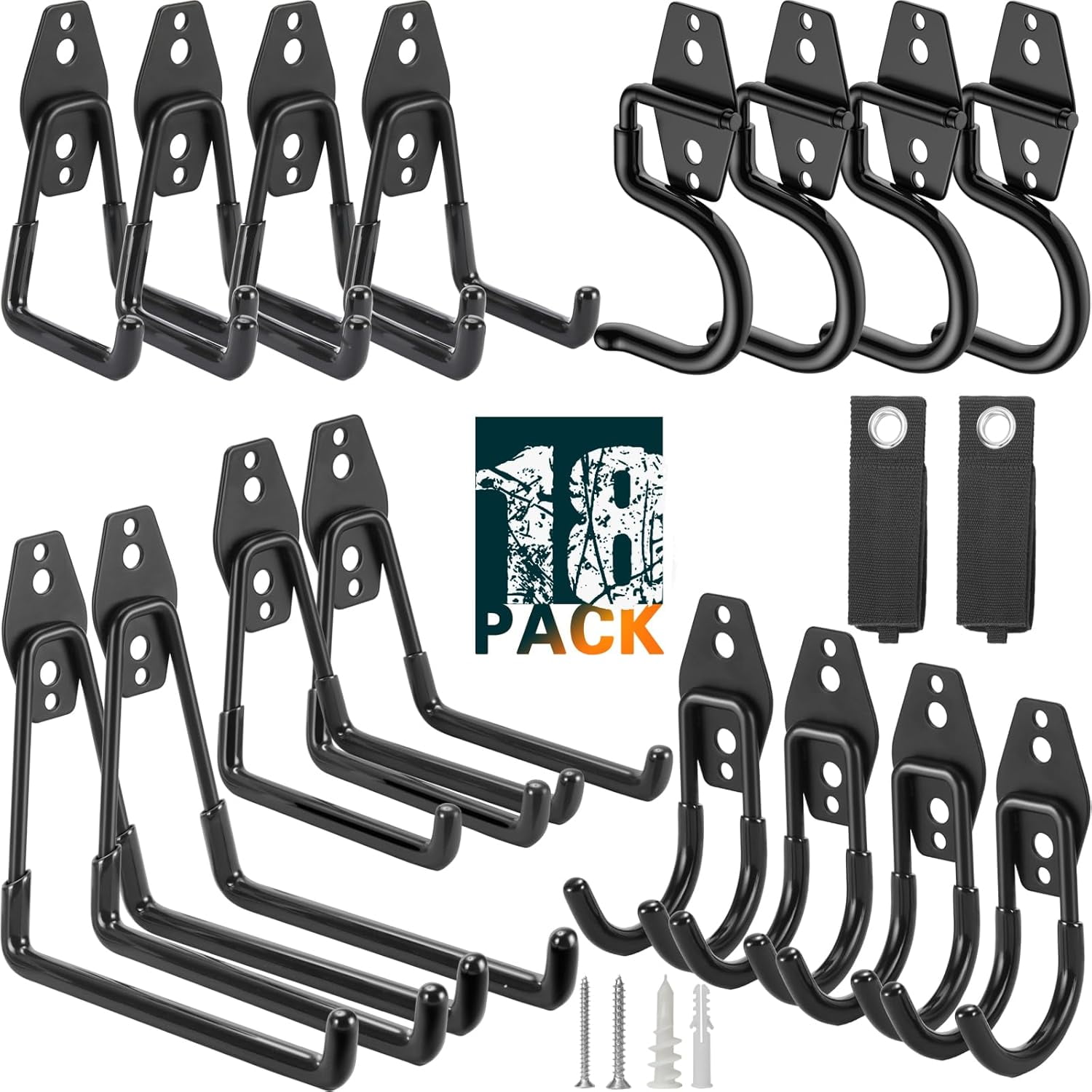 VTGIBI 18 Pack Heavy Duty Garage Hooks Utility Wall Mounted Storage System with Anti-Slip ...