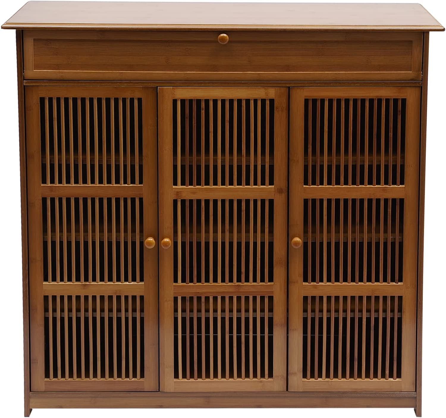 eubdhkm Bamboo 3 Tier Shoe Storage Cabinet with 1 Drawer and Shutter ...