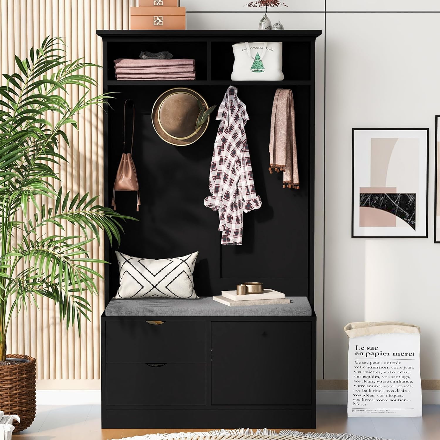 eubdhkm Hall Tree with Shoe Storage Bench Entryway Bench with Coat Rack ...