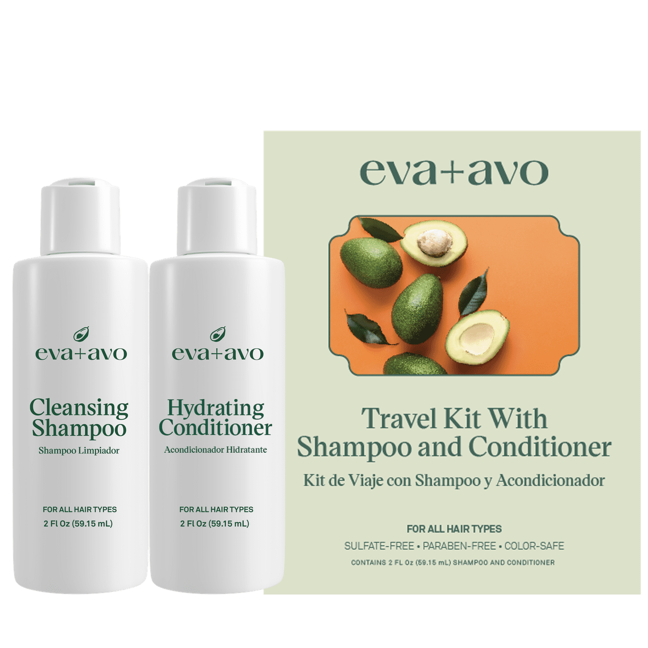 eva+avo Shampoo & Conditioner with Avocado Oil, Travel Kit, Adults, All ...