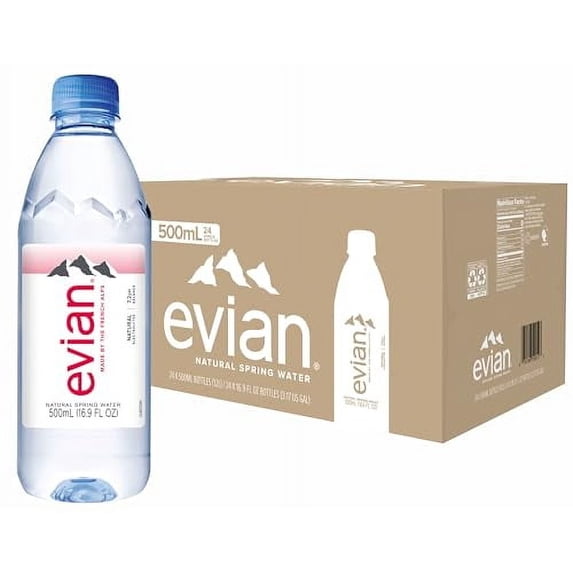 evian Natural Spring Water, pH Balanced, Natural Electrolytes, 16.9 fl ...