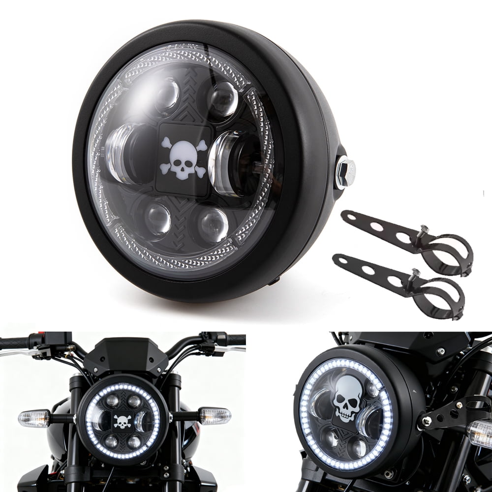 evomosa Motorcycle Universal 6.5" Headlight Round Headlamp with DRL Hi ...