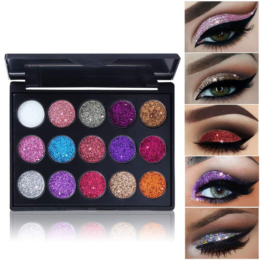evpct 15 Colors Shimmer Glitter Sparkle Glittery Eyeshadow Palette ...