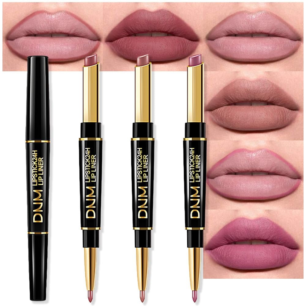 Omagie 3pcs Matte Lip Liner And Lipstick Combo Set Kit For Women Dnm