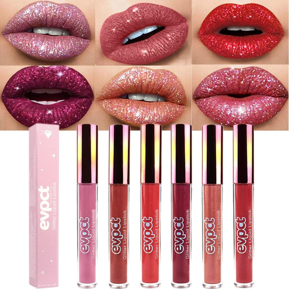 Evpct 6pcs Matte To Glitter Liquid Lipstick Long Lip Set Kit 6 Color
