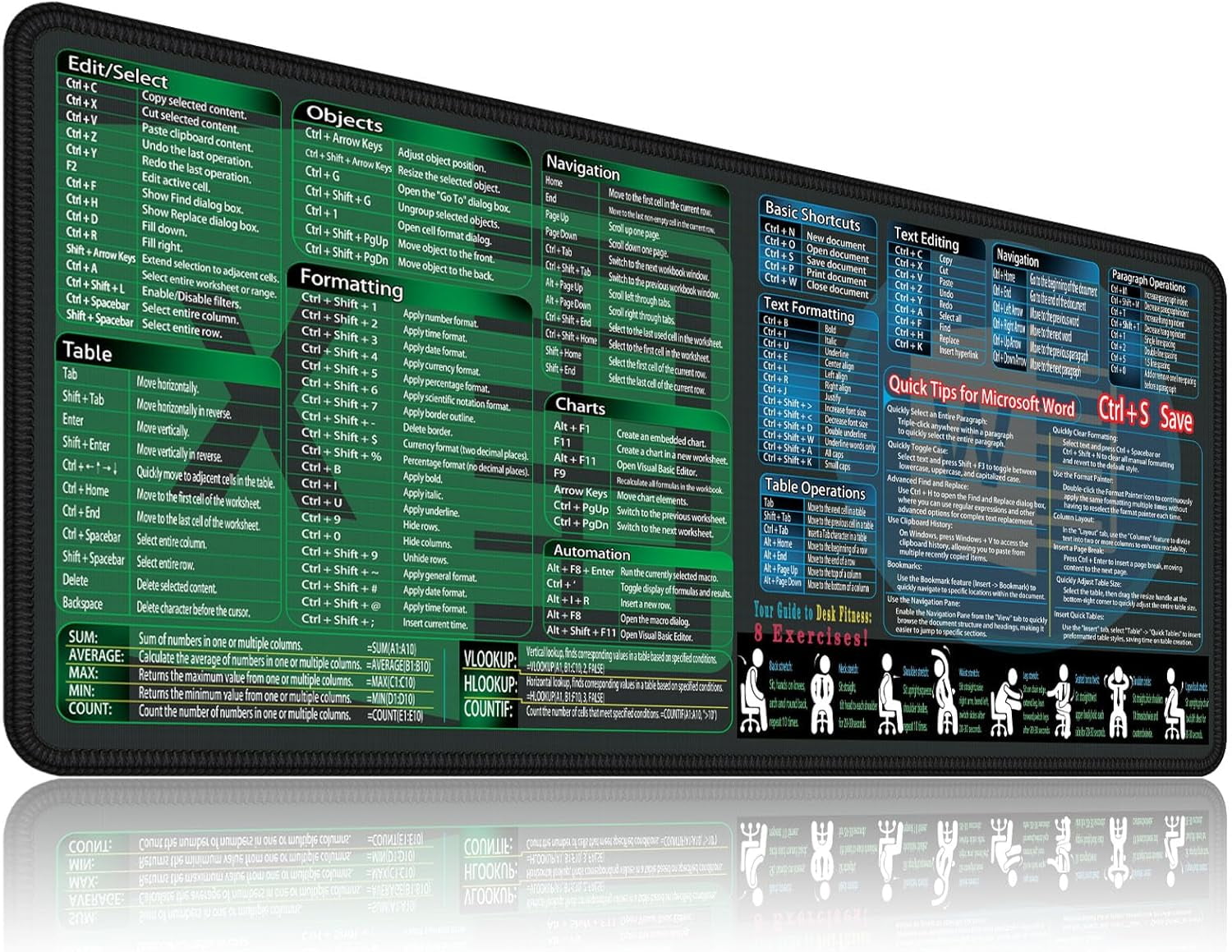 excel&Word Cheat Sheet Mousepad,XXL 35.4"x15.7" Office Desk Accessories mat, Computer Mouse pad ...