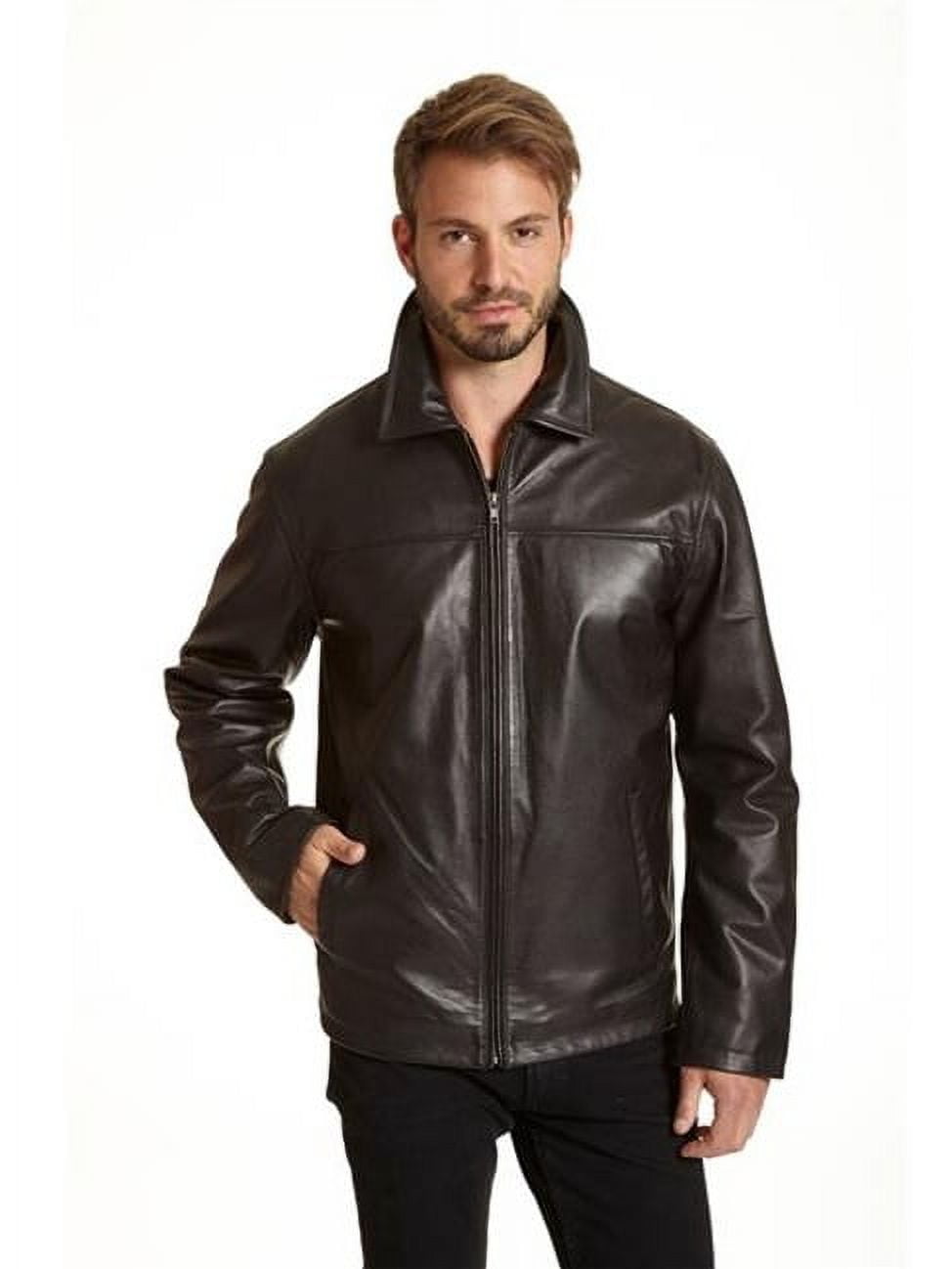excelled 2029csy mens shirt collar full zip leather jacket, black ...