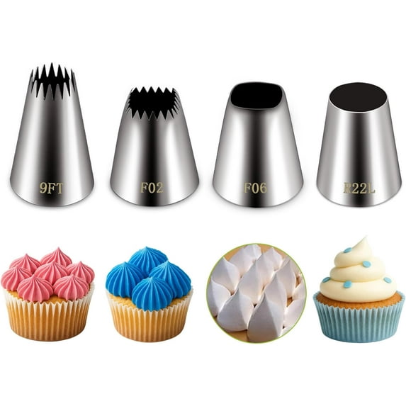 extra large piping tips set (F02 F06 9FT R22L), stainless steel round ...