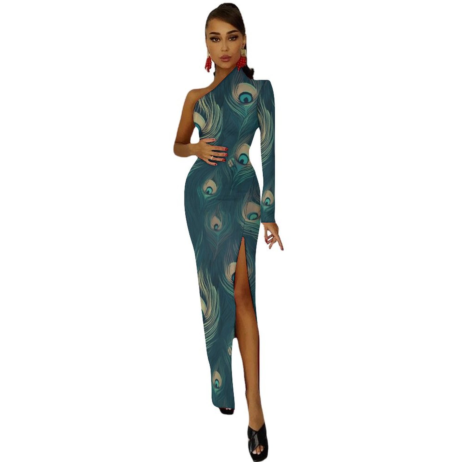 exuberant peacock Half Dleeve Split Dress prom dresses wedding dresses ...