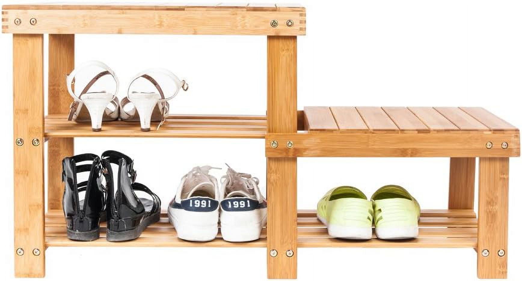 ezoalyf Bamboo Shoe Rack Bench for Boots Entryway Storage Organizer 3 ...