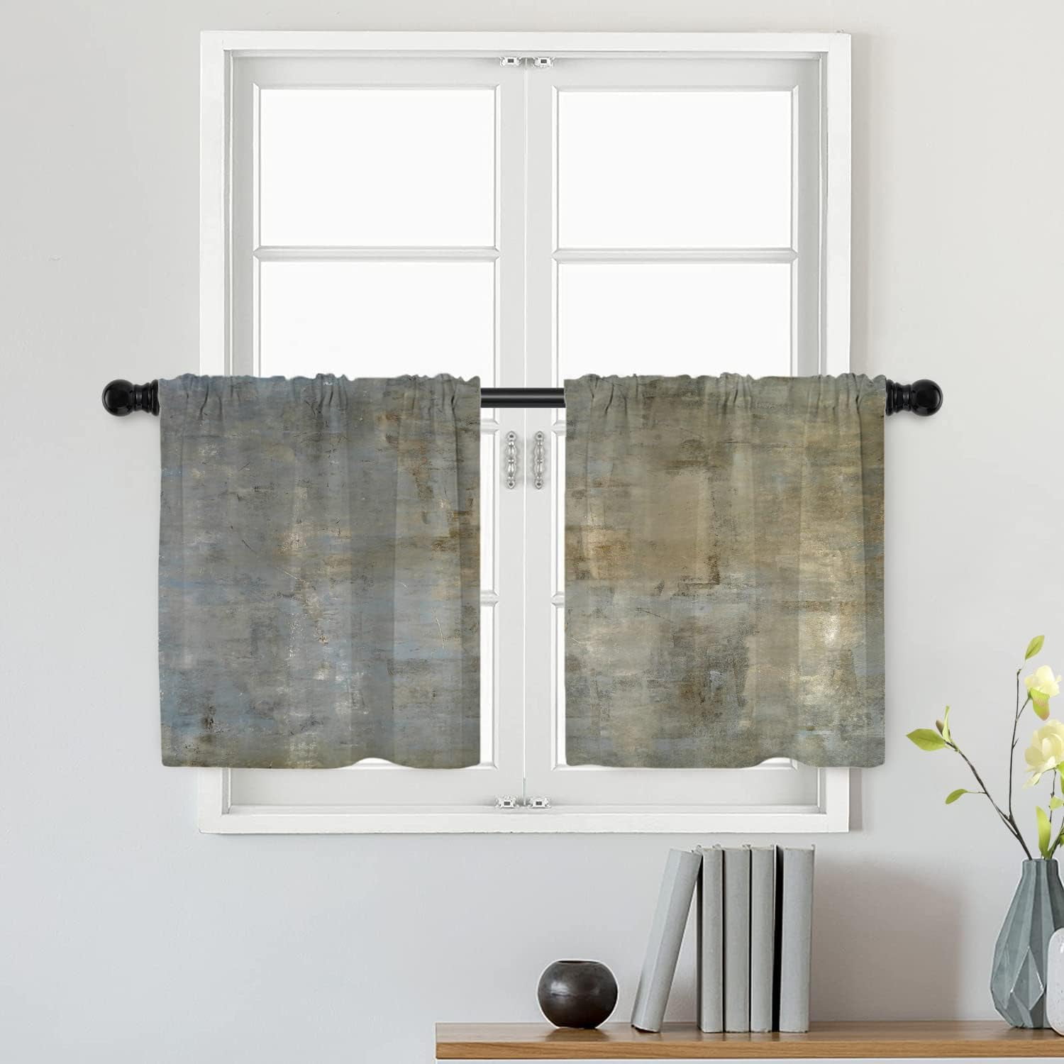 fagjfyj Brown Beige Abstract Art Kitchen Valances Half Window Curtain ...