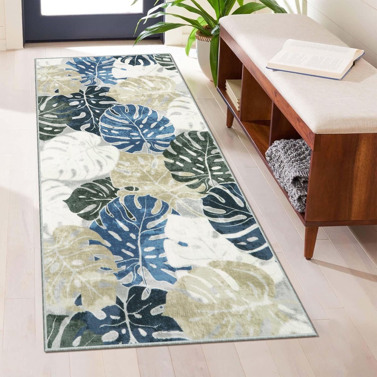 fagjfyj Leaf 2x3 Kitchen Rug Small Bathroom Blue Rug Washable Bedside ...
