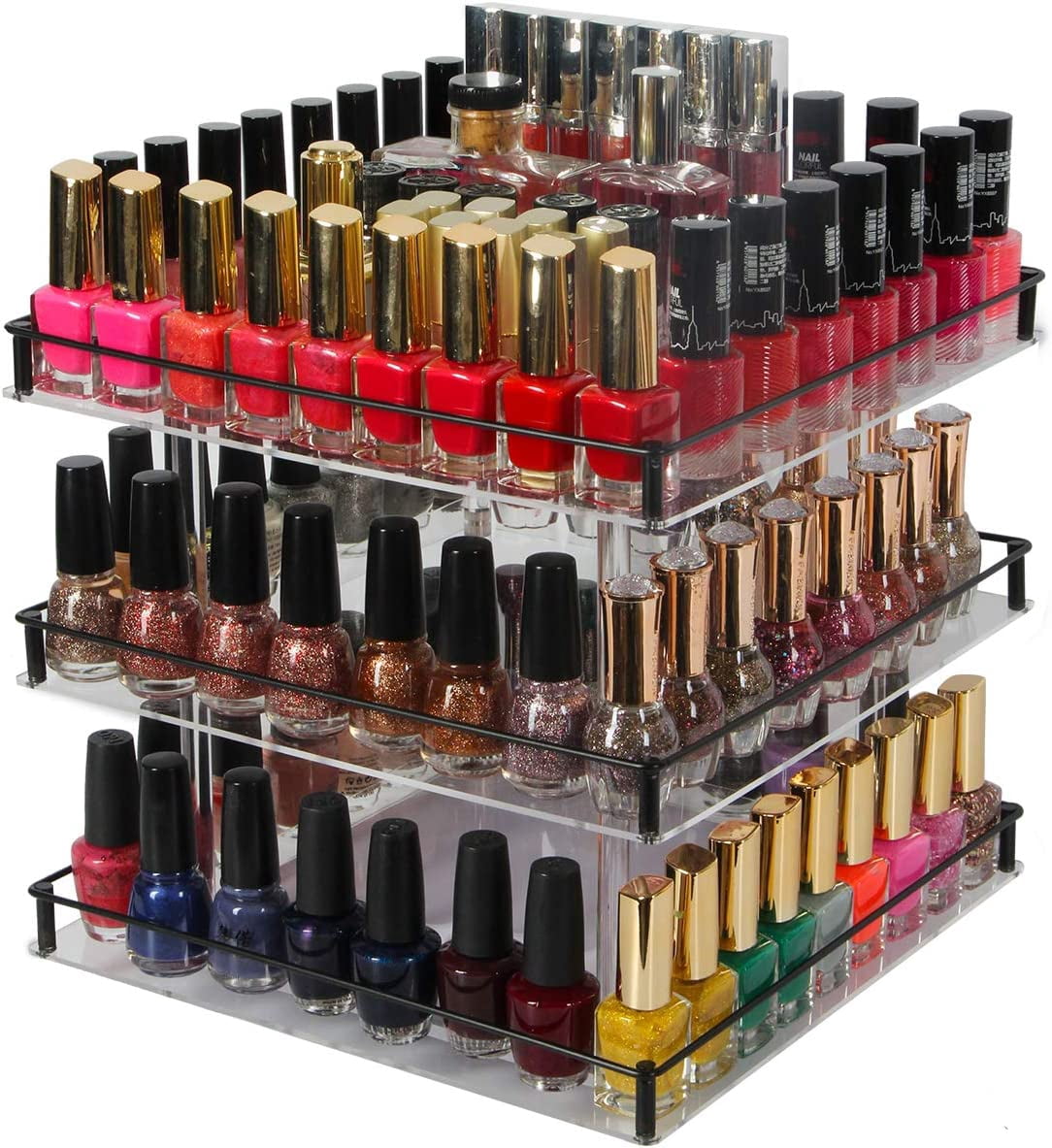 fagjfyj Nail Polish Organizer 5 Tier Acrylic 360 Rotating Display Rack ...