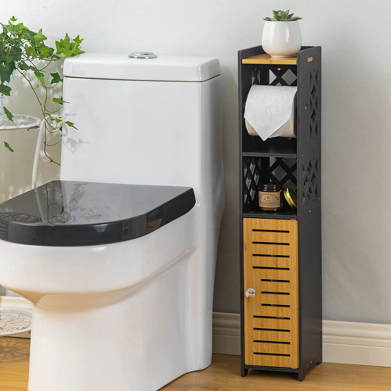 fagjfyj Toilet Paper Storage Cabinet Holder Stand With Roller Slim ...