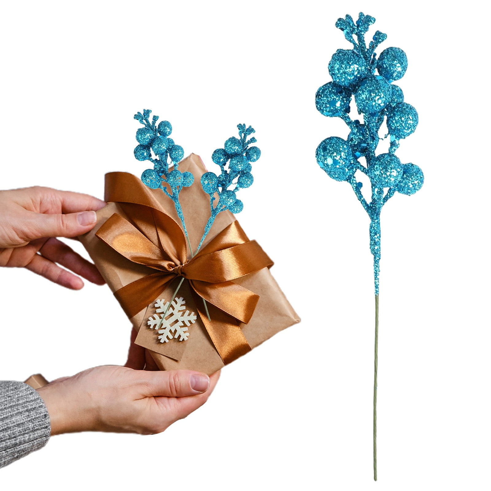 fake flowers in vase Sparkling Berry Stems Artificial Christmas Picking ...